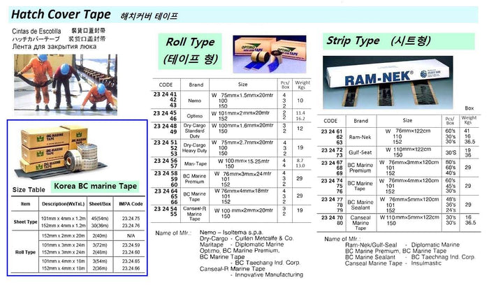 232462-HATCH COVER TAPE RAM-NEK, 110X5MMX1.22MTRX30STRIPS