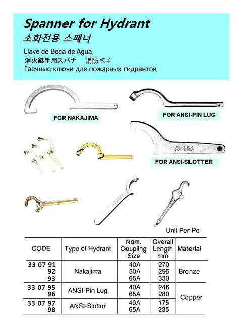 330796-SPANNER FOR HYDRANT ANSI, PIN LUG COPPER 65A
