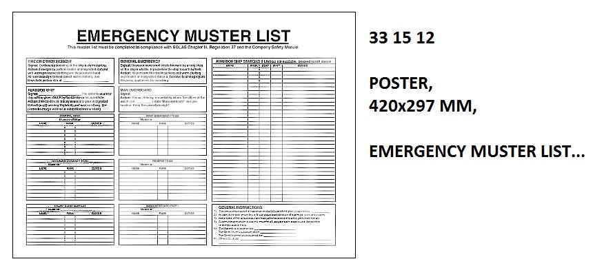 331512-LIST EMERGENCY MUSTER, 420X297MM