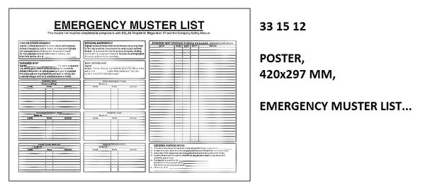 331512-LIST EMERGENCY MUSTER, 420X297MM