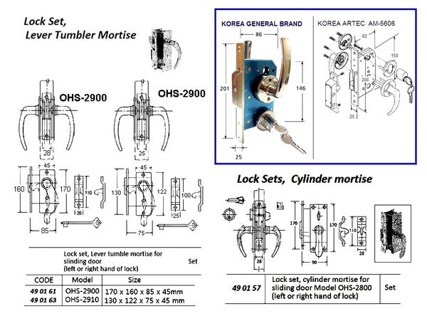 490163-LEVER TUMBLER MORTISE LOCK, FOR SLIDING DOOR OHS#2910