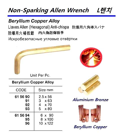 615690-WRENCH ALLEN HEXAGON NON-SPARK, BERYLLIUM COPPER ALLOY 2.5MM