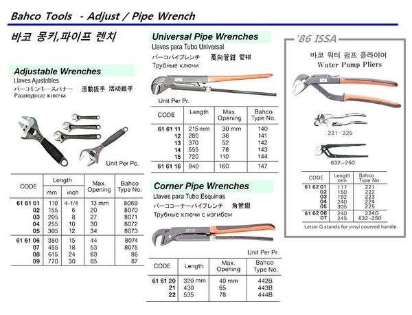 616114-WRENCH PIPE UNIVERSAL, BAHCO #143 555MM