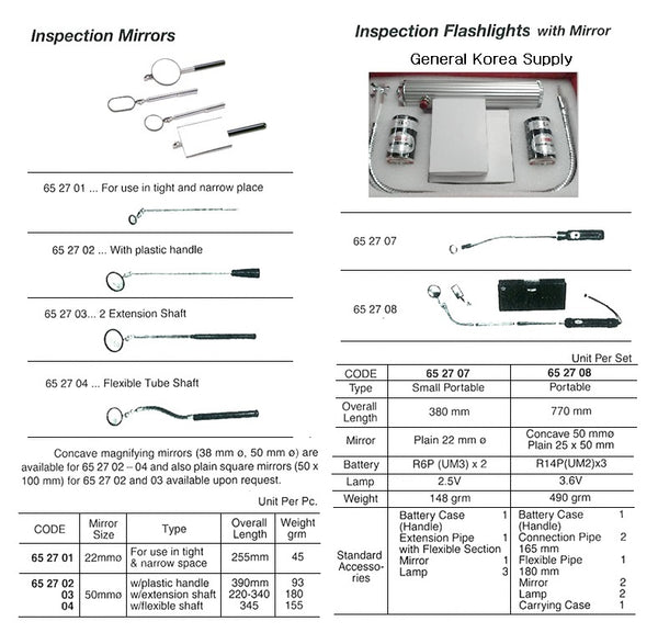 652704-INSPECTION MIRROR 50MM DIA, WITH FLEXIBLE TUBE SHAFT