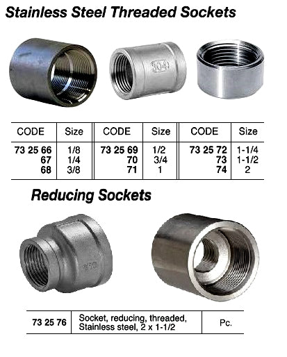 732576-SOCKET REDUCING S.STEEL, THREADED 2?X1-1/2? BSP FEMALE