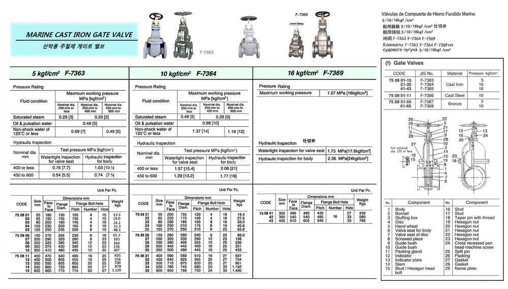 750825-GATE VALVE CAST-IRON FLANGED, F7364 10KG-125MM