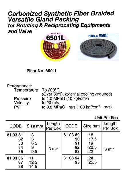 810381-PACKING UNIVERSAL CARBONIZED, FIBER PILLAR NO.6501L 3MMX3MTR